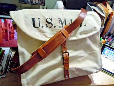 VTG Rare USPS US Leather Canvas Mail Postal Carrier Messenger Briefcase ...