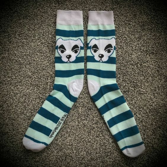 KK SLIDER ANIMAL CROSSING SOCKS mint & dark blue striped nintendo k.k ...
