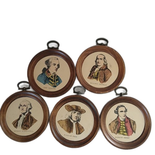 Vintage Set of 5 Wooden Circular Wall Plaques US Colonial Portraits | eBay