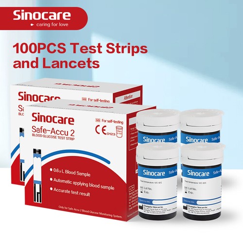 Sinocare 100Pcs Safe Accu2 Blood Glucose Test Strips+Lancets Painless ...