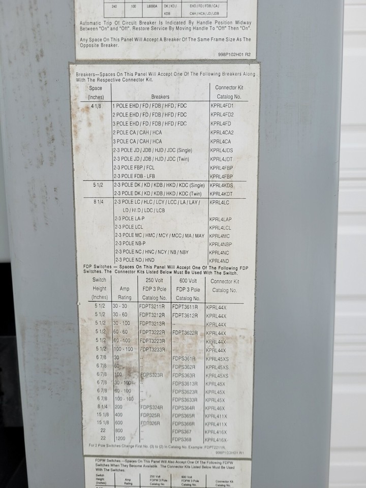 PRL4B Westinghouse 800 Amp MDS3800F Main Breaker PanelBoard 3 Phase 4 ...