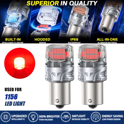 2Pcs AUTOONE 1156 7506 LED Red Brake Stop Tail Parking Light Bulbs ...