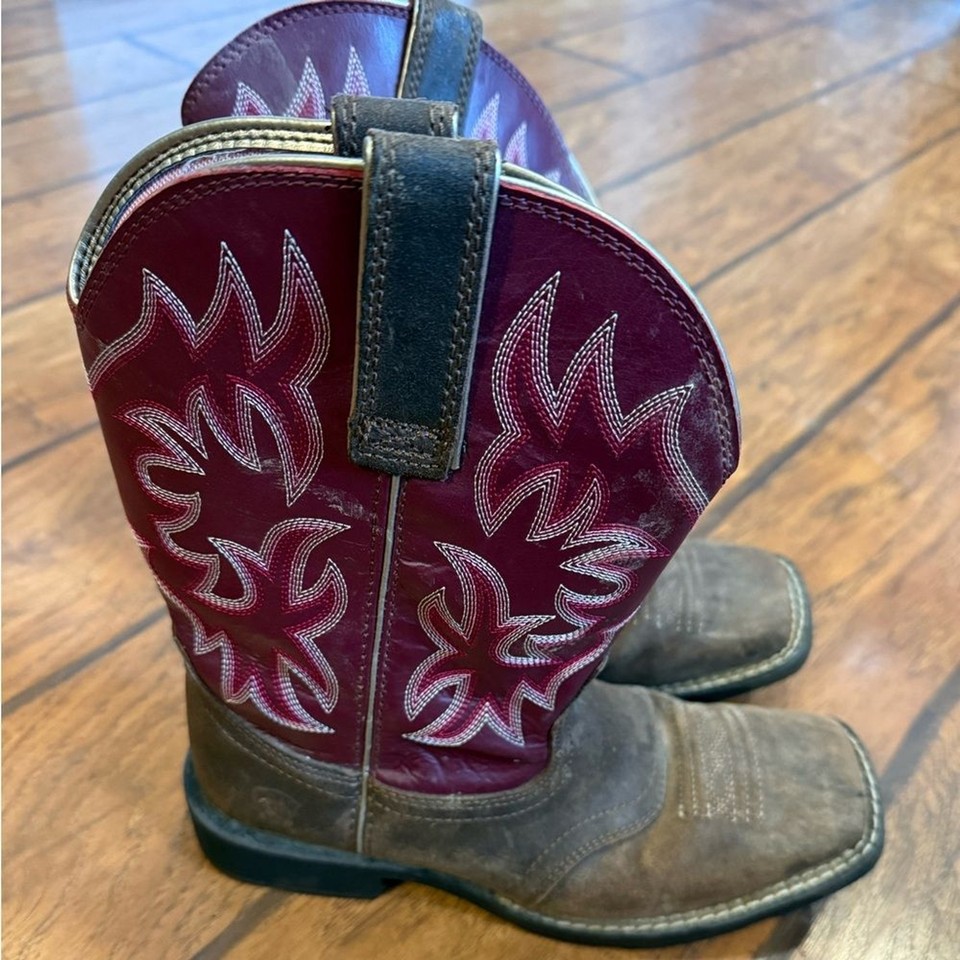 Ariat Delilah Cowboy Leather Boots women’s 7.5B pink brown square toe ...