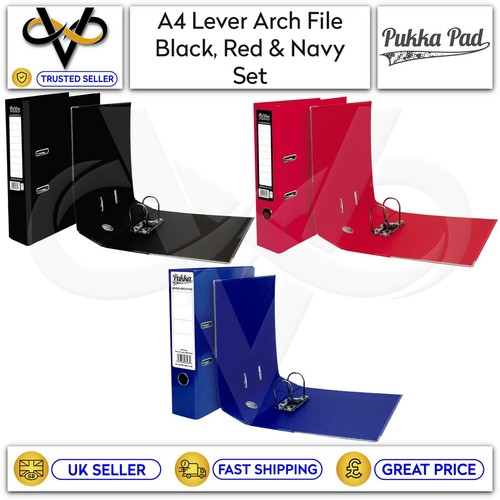 Set of 3 Pukka A4 Lever Arch File Black, Red & Navy Binder Folders ...