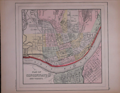 1887 Map ~ PLAN of CINCINNATI, OHIO - STREETS & RAILROAD YARDS - (12x15 ...
