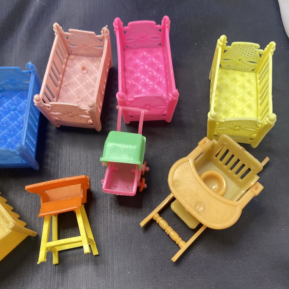 VNTG DOLL HOUSE HIGH CHAIR ROCKER & Potty crib, playpen stroller Dolls ...