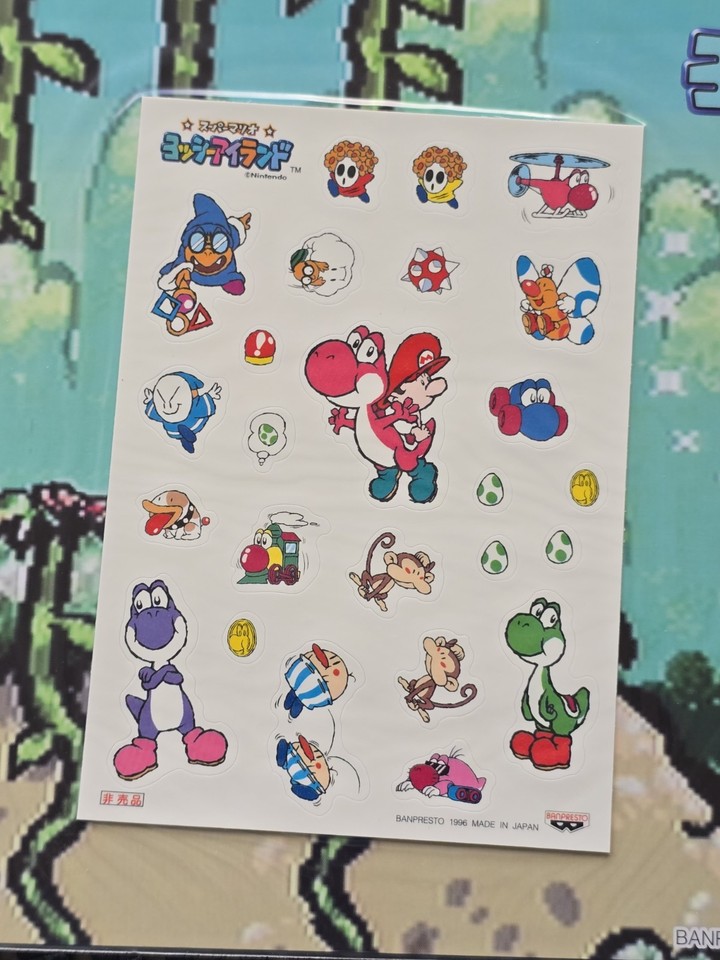 Vintage Nintendo Mario Yoshi's Island SNES Sticker Sheet Background ...