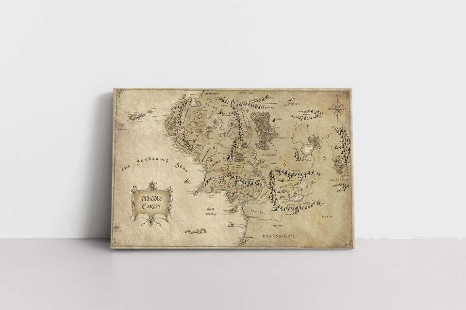 The Lord Of The Rings Map Of Middle Earth Framed Canvas Print Tolkein ...