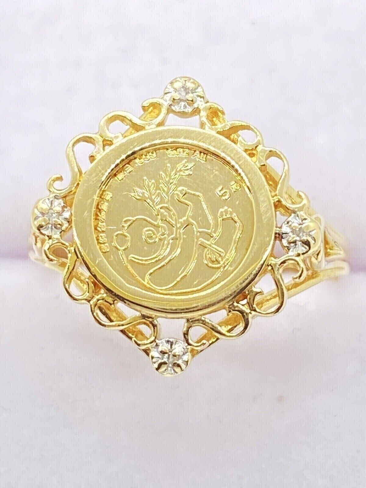 1.00Ct Round Simulated Diamond Women Panda Bear Coin Ring 14K Yellow ...