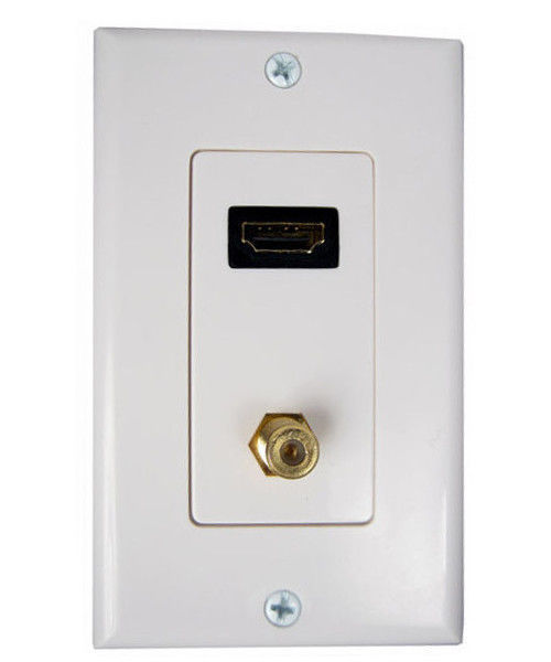 HDMI + Coax F Type TV Jack AV Media Wall Face Plate Single Gang 1080P ...