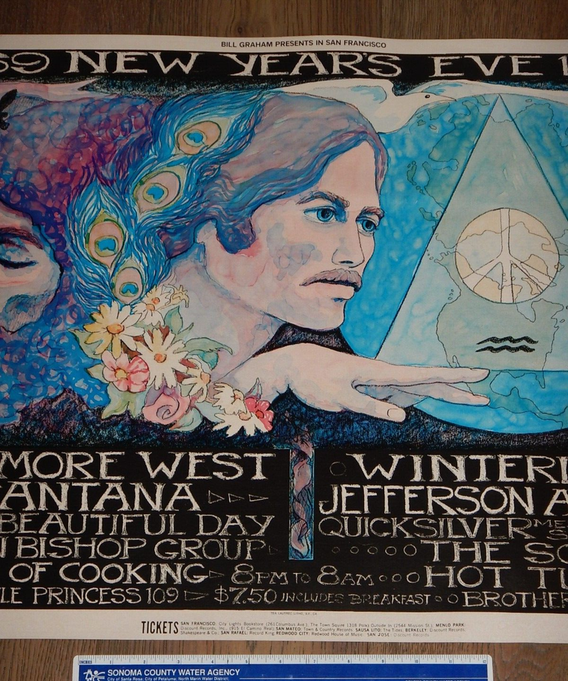 1968 SANTANA, BILL GRAHAM FILLMORE / WINTERLAND CONCERT POSTER BG209, B ...
