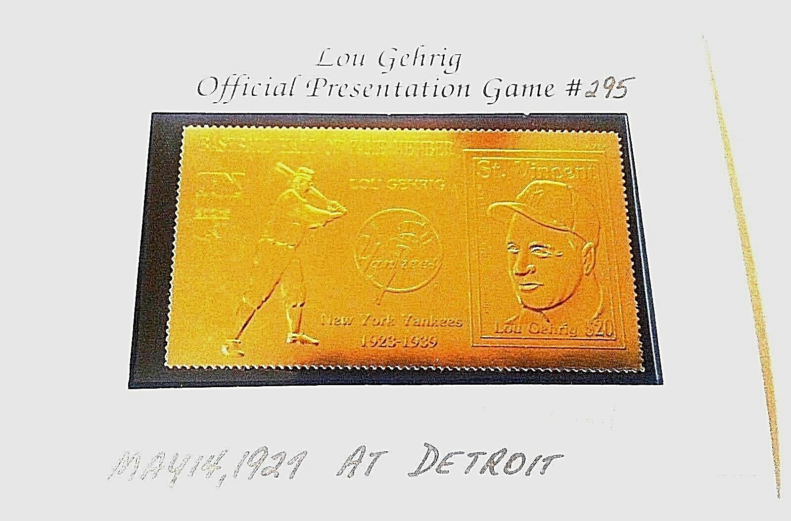 LOU GEHRIG 1989 1ST DAY ISSUE 23KT PURE YELLOW GOLD C O A + (12) 25C ...
