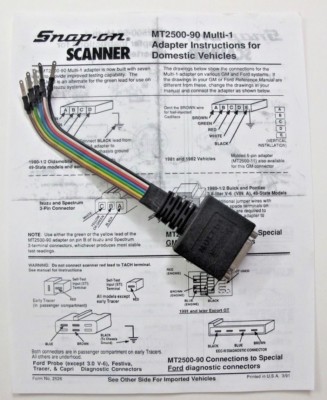 Snap On Scanner MT2500 Solus Ethos Modis Verus Multi-1 Adapter & Instr ...