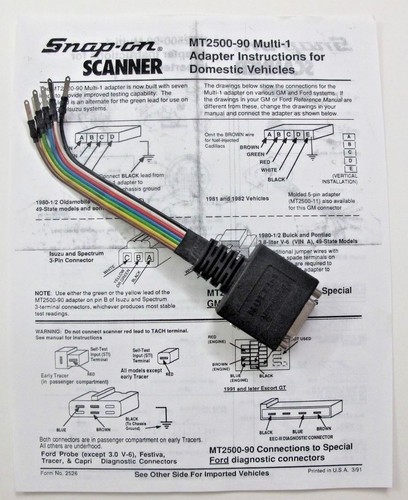Snap On Scanner MT2500 Solus Ethos Modis Verus Multi-1 Adapter & Instr ...