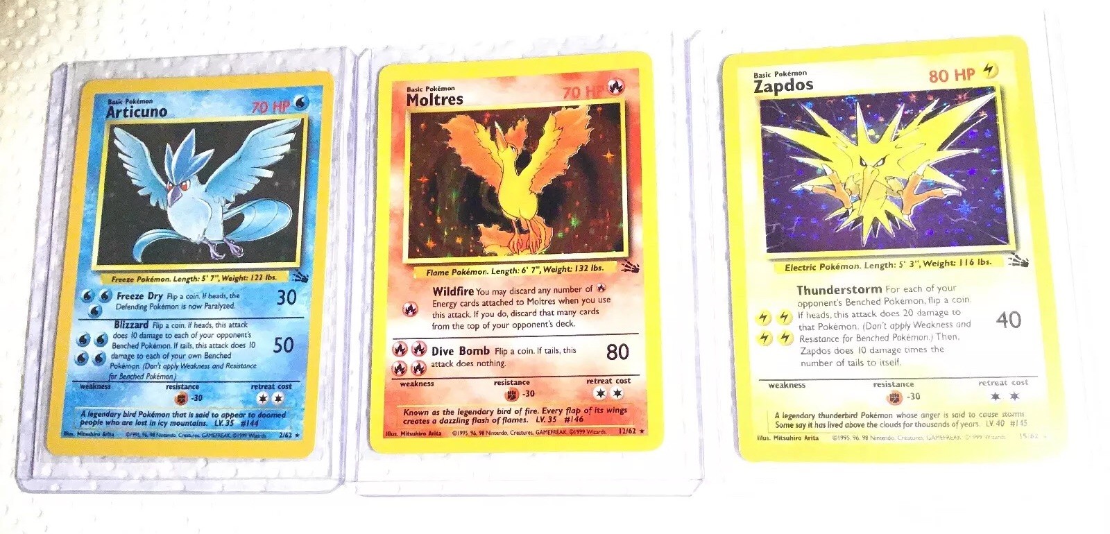 Pokemon Cards Original Legendary Birds - Zapdos - Articuno - Moltres ...