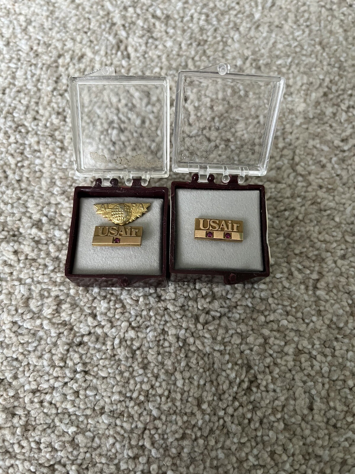 Lot of 3 US Air Airline Pilot Anniversary Lapel Pin Gold Ruby Tie Tack ...