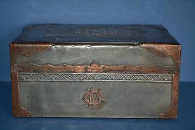 19 th Century Pewter/Copper Colonial Box Oriental Decoration Initials ...