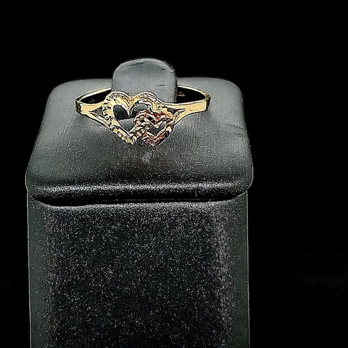 10K Solid Two Tone Rose & Yellow Gold 2 Heart Ring For Women | eBay