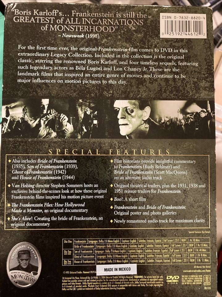 Frankenstein: The Legacy Collection (DVD, 2004, 2-Disc Set) 25192446122 ...