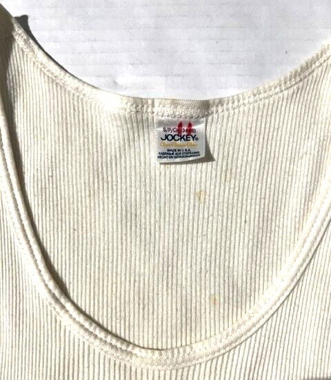 Vintage JOCKEY Mens White 100% Ribbed Cotton Stained Tank Top Underwear ...
