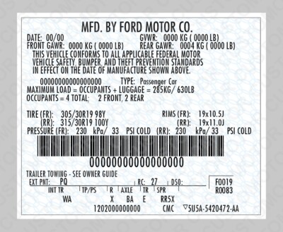 Replica Ford USA VIN Label Sticker 5U5A-5420472-AA | Genuine OEM ...