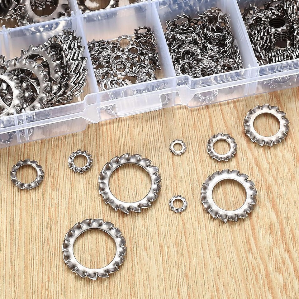 330 Pcs External Tooth Star Lock Washers, Stainless Steel External ...