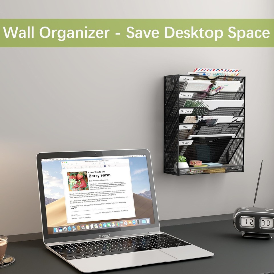 EasyPAG 5-Tier Wall File Holder, Mesh Hanging Folder Organizer with ...