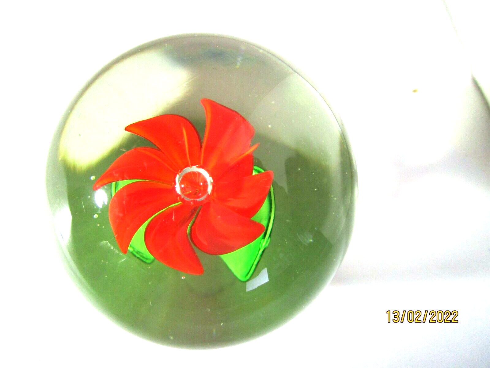 Vintage Clear Glass Paperweight Orange Flower inside Lillian Vernon | eBay