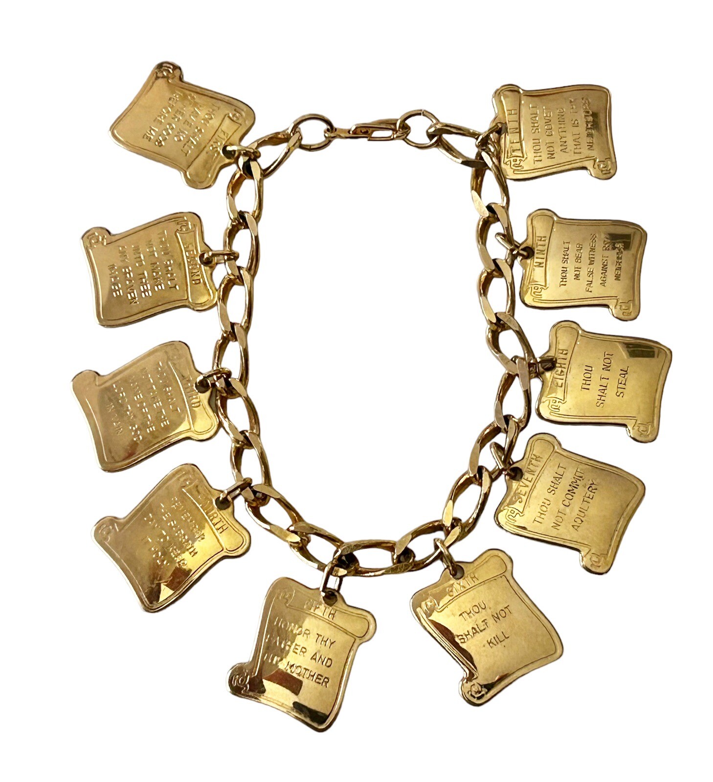 Vintage Ten Commandments Gold Tone Charm Bracelet Rel… - Gem