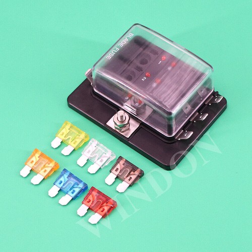 12V/24V/32V 6 WAY MINI BLADE FUSE BOX HOLDER WITH LED FAILURE WARNING ...