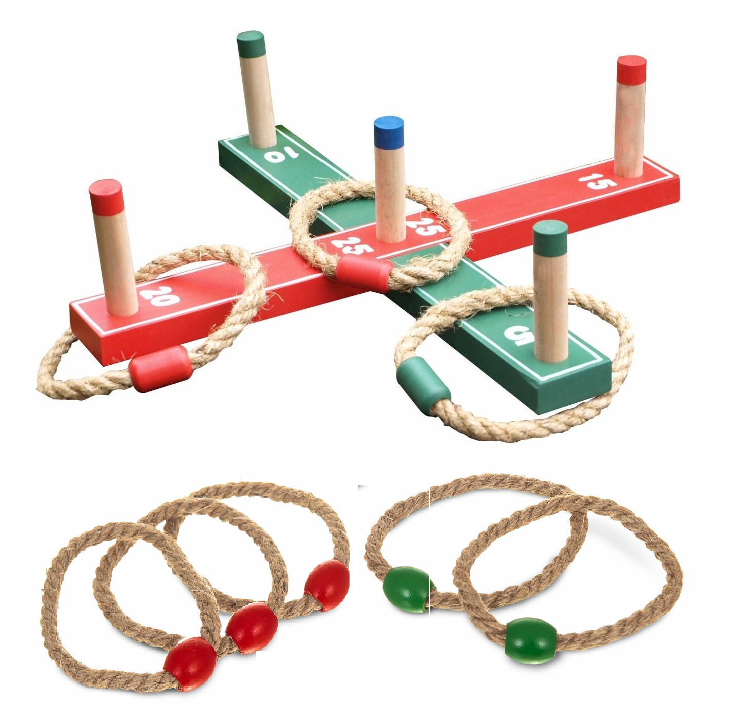 Wooden Quoits Ring Toss Hoopla 5 x Rope Rings Garden Game Family Kids ...