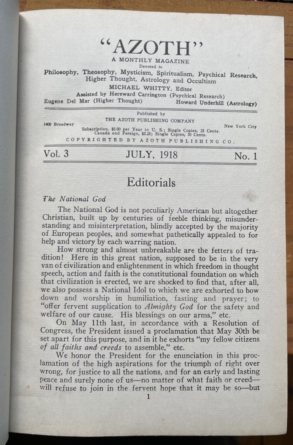 AZOTH MAGAZINE - July-Dec 1918, 6 ISSUES ASTROLOGY THEOSOPHY OCCULT ...
