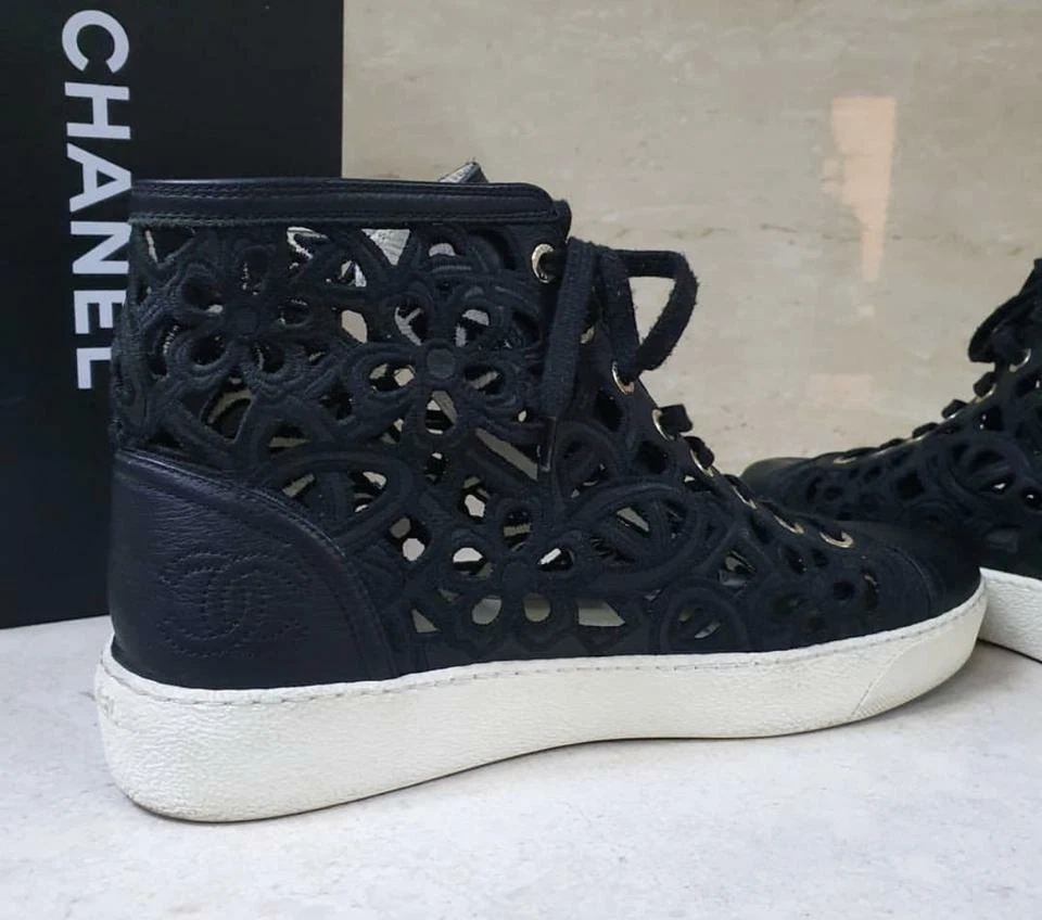 Chanel High Top Laser Cut Camellia Sneakers