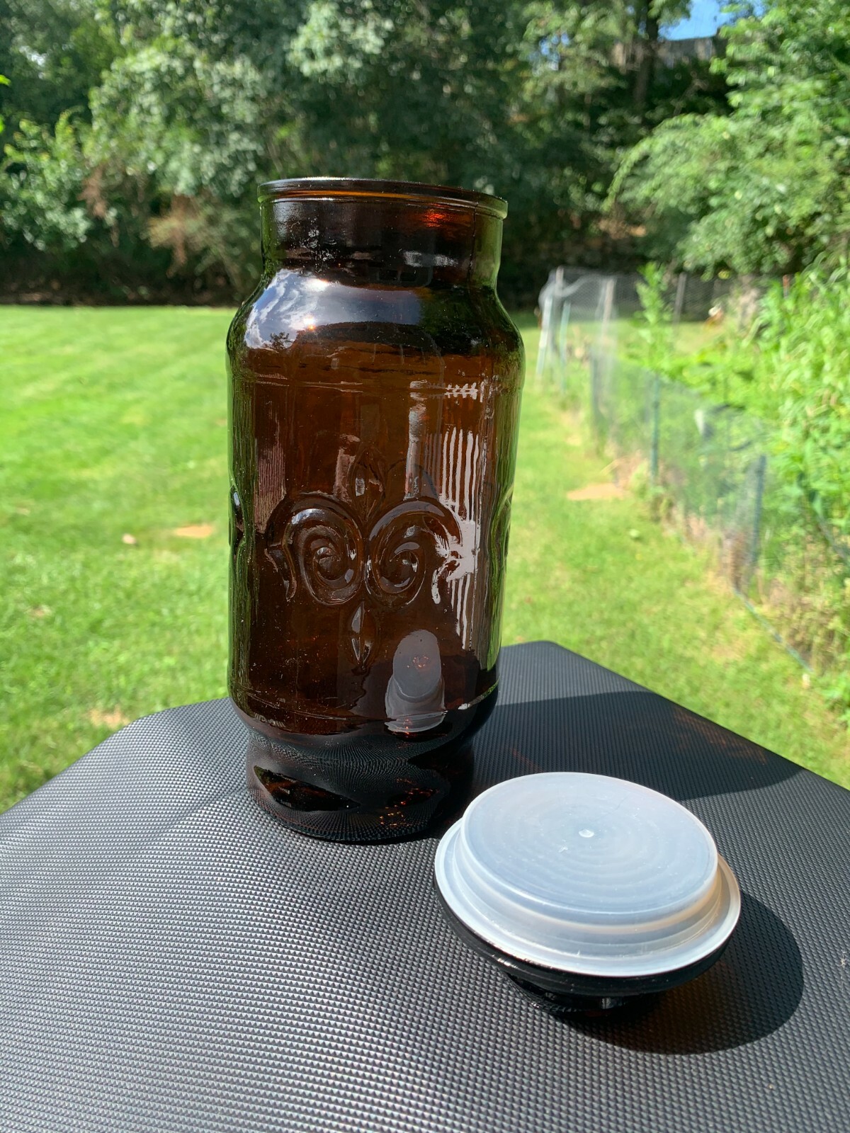 Vintage Cremora Amber Brown Decorative Glass Fleur-de-lis Jar with Lid ...