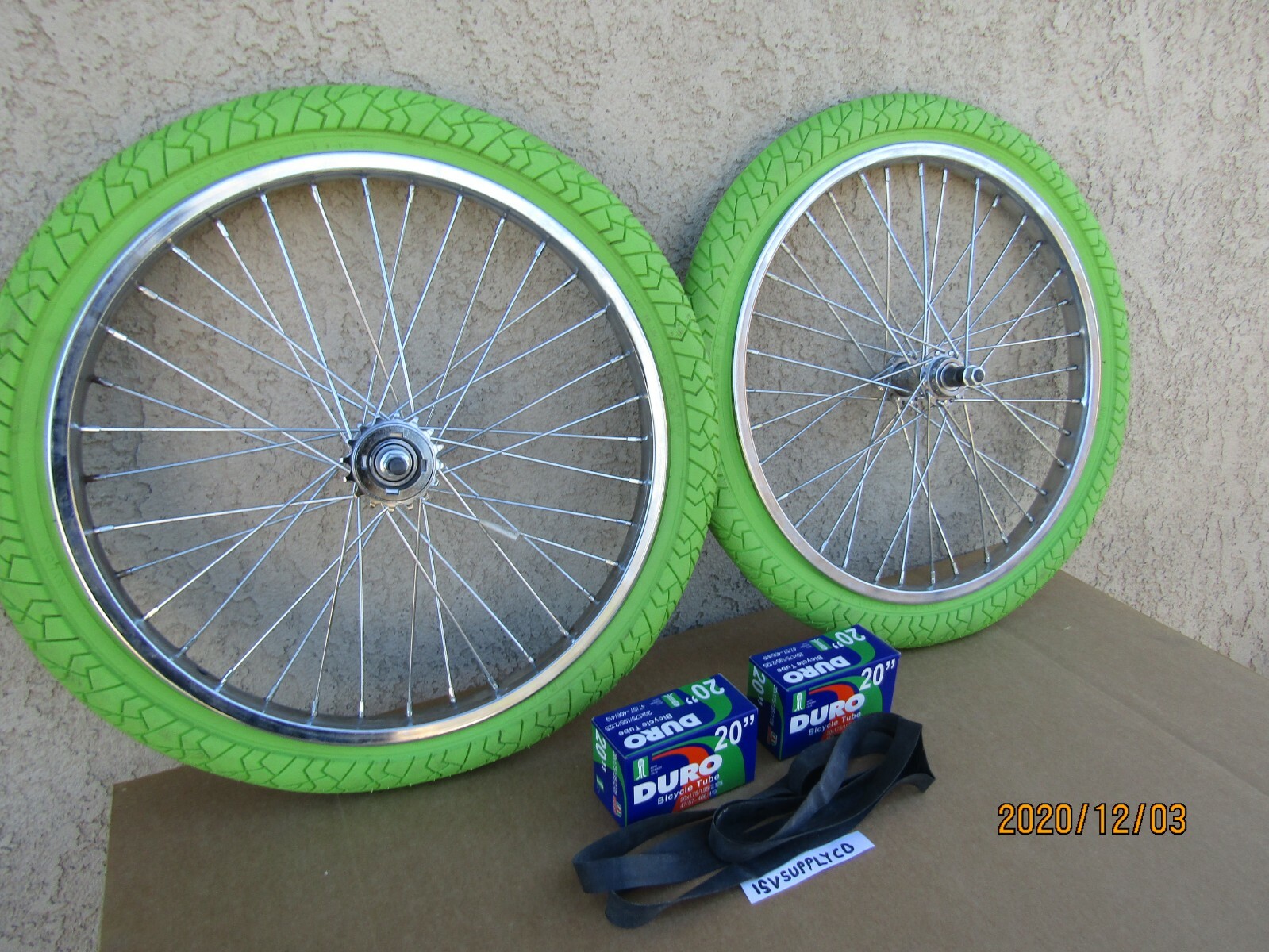 NEW 20'' HEAVY DUTY SPOKES CHROME BICYCLE RIM SET W/ TIRES, TUBES ...