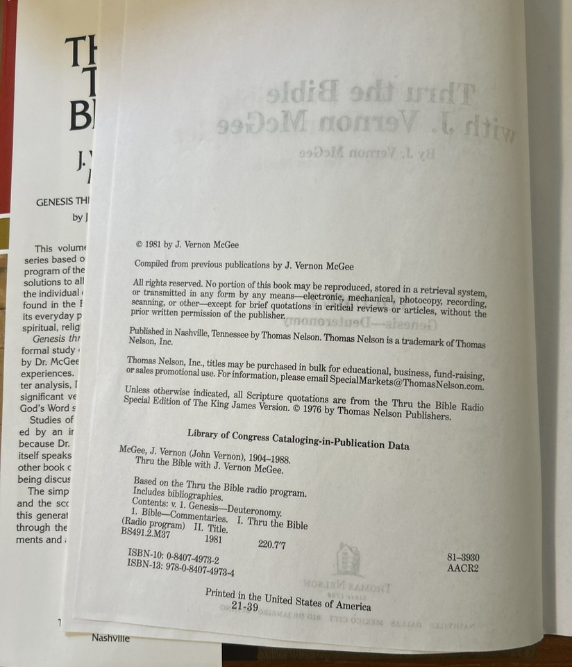 Thru the Bible With J. Vernon McGee Volumes 1-5 Complete Set Genesis ...