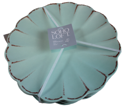 Soho Loft Plates Rustic Scalloped Set of 4 Melamine 11" Dinner Seafoam ...