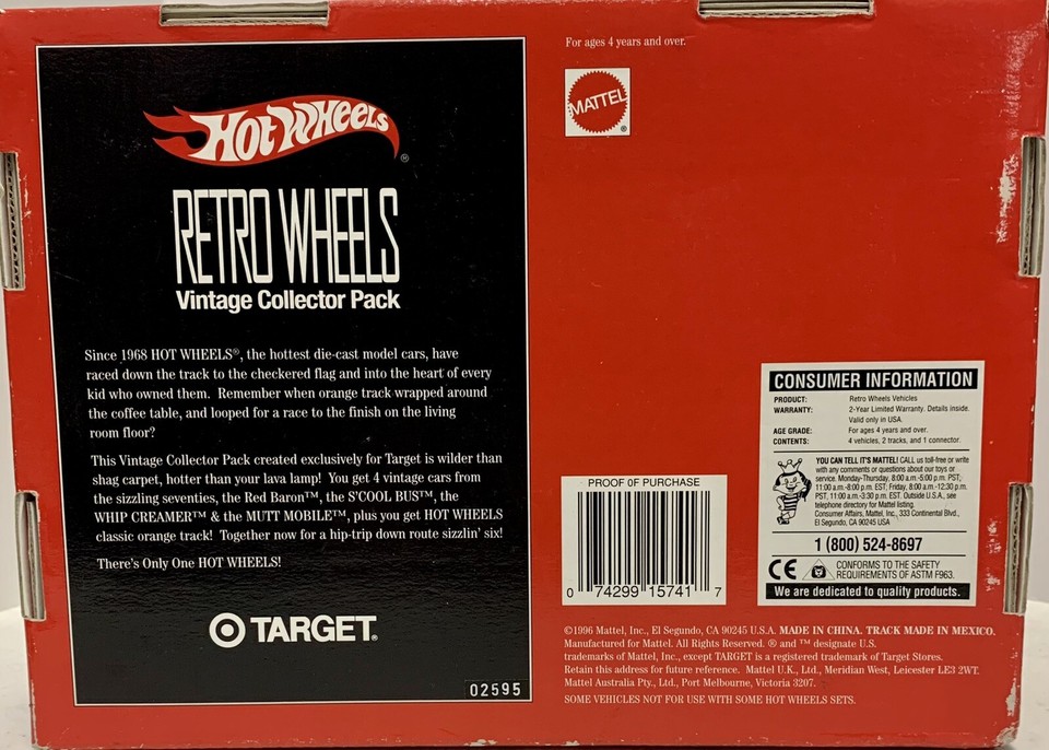 Hot Wheels RETRO WHEELS Vintage Collector Pack - 1996 TARGET exclusive ...