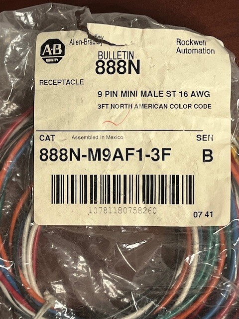 Allen Bradley 888N-M9AF1-3F Receptacle, Mini Straight Male, 9-Pin 16 ...
