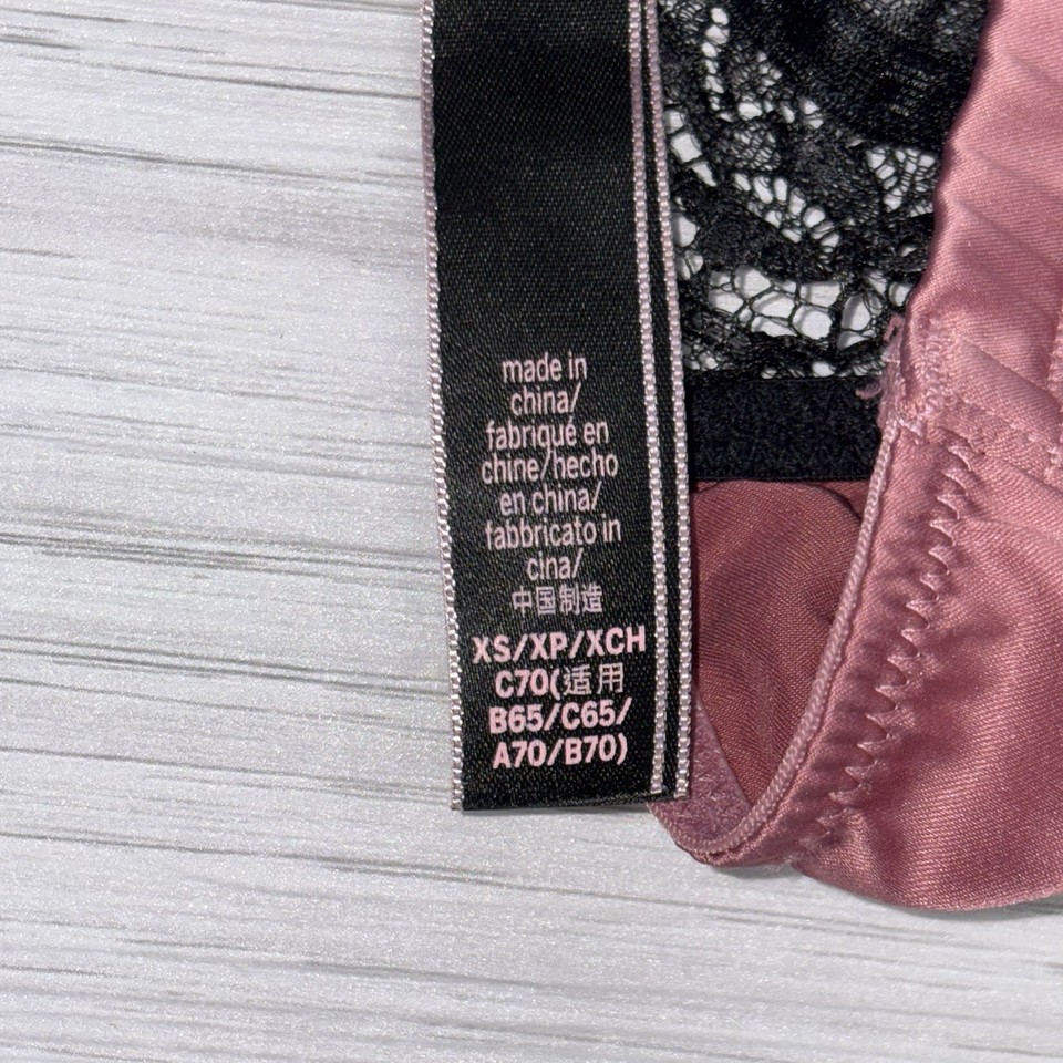 Victoria's Secret Mauve Satin Black Lace Plunge Side Bone Bra Size XS ...