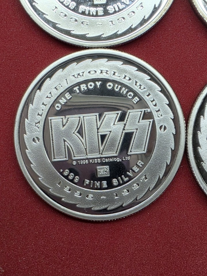 KISS 96-97 WORLD TOUR 4 COIN SILVER SET .999 SIMMONS ACE STANLEY CRISS ...