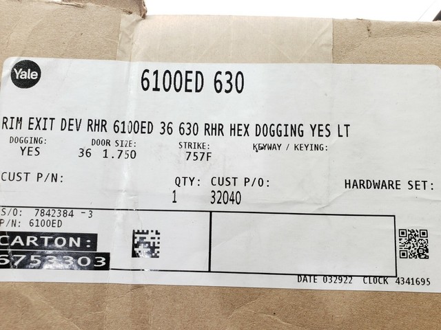 Yale 6000 Series Commercial Rim Exit Device 6100ED 757F Exit Only ...