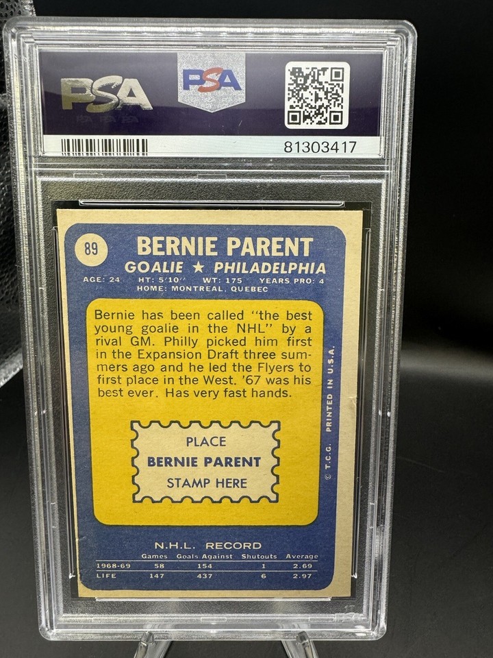 Bernie Parent 1969 Topps #89 Signed Flyers PSA 3 VG Auto Authentic HOF ...