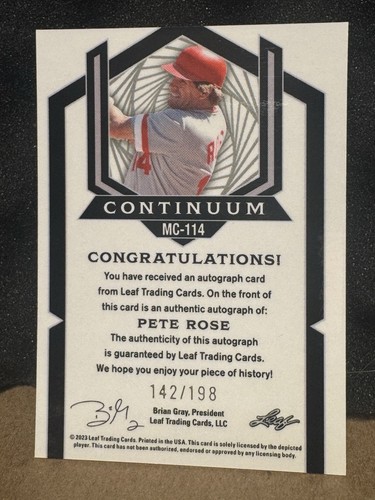 2023 Leaf Continuum PETE ROSE Auto 142/198 Reds HOF Player | eBay