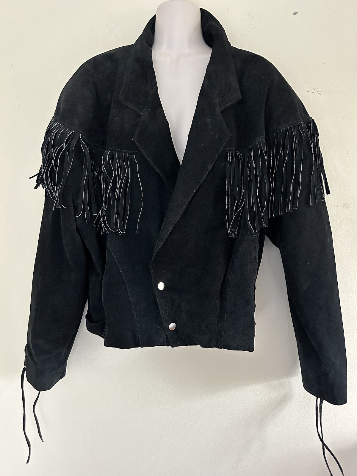 Vintage CHIA Black Suede Fringe Moto Jacket Retro Cro… - Gem