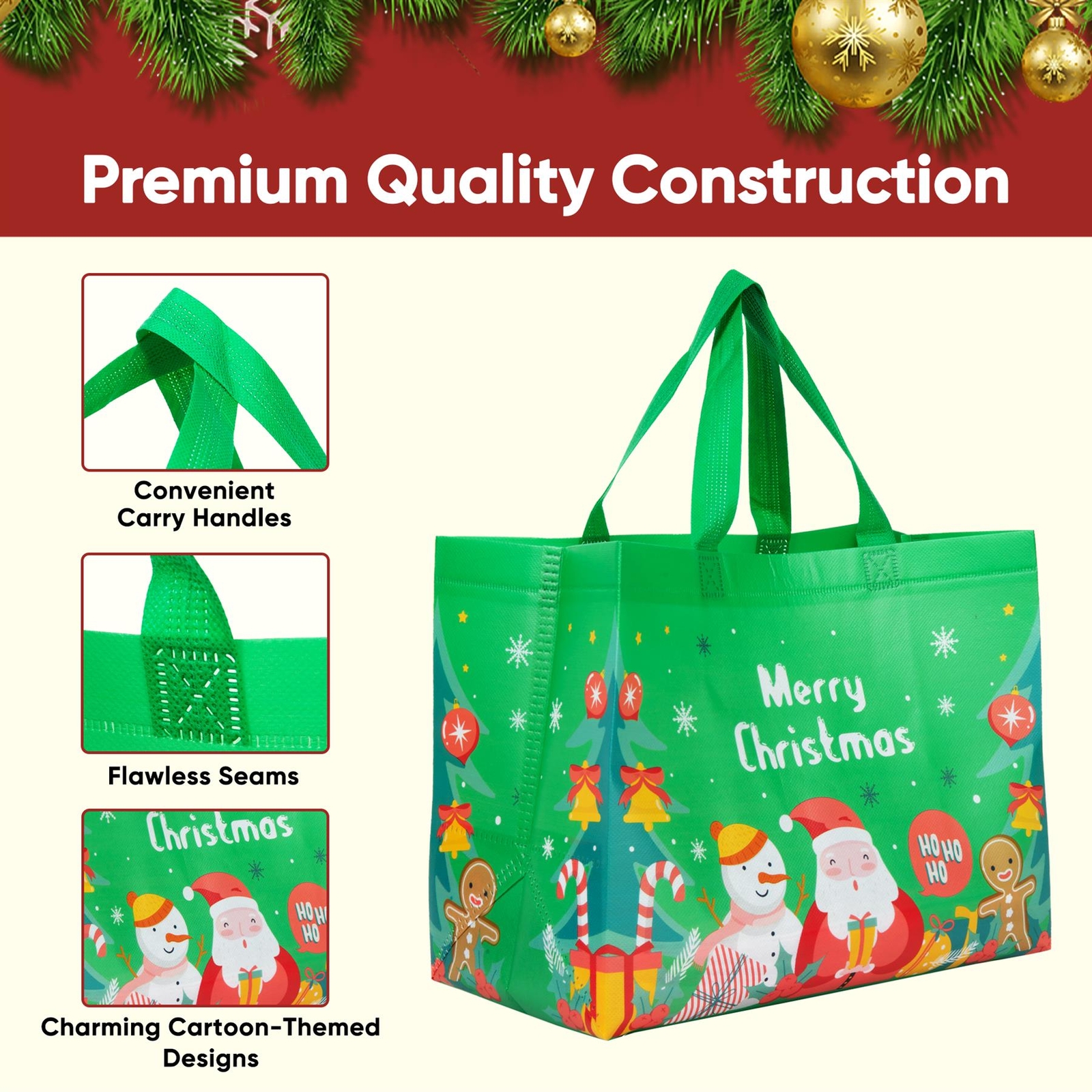 Christmas Gift Bags 12 Pack Tote Bag Non Woven Fabric Gift Party ...