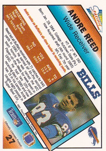 1991 Pacific Andre Reed Football Trading Card #27 Buffalo Bills | eBay