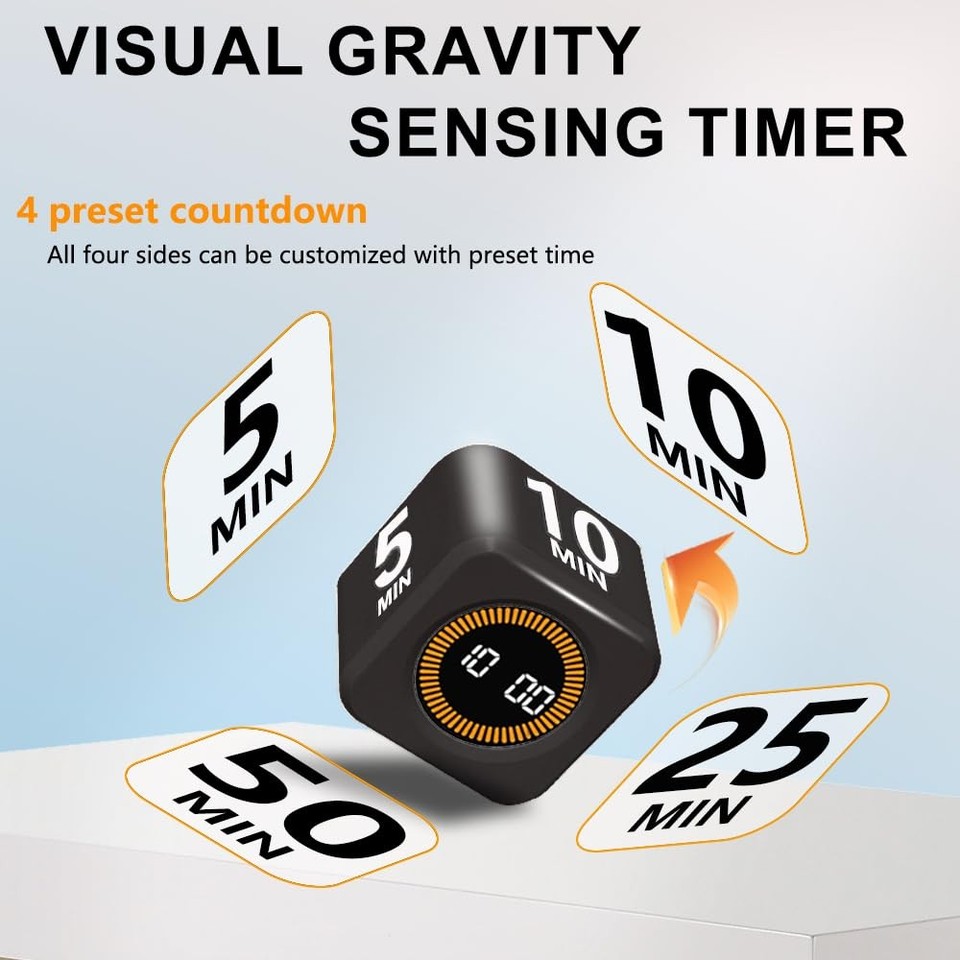 Visual Rotating Timer with 5, 10, 25 50 Minutes Preset, Desk Cube Count ...