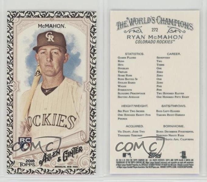 2018 Topps Allen & Ginter Mini Black Ryan McMahon #272 Rookie RC bn5 | eBay