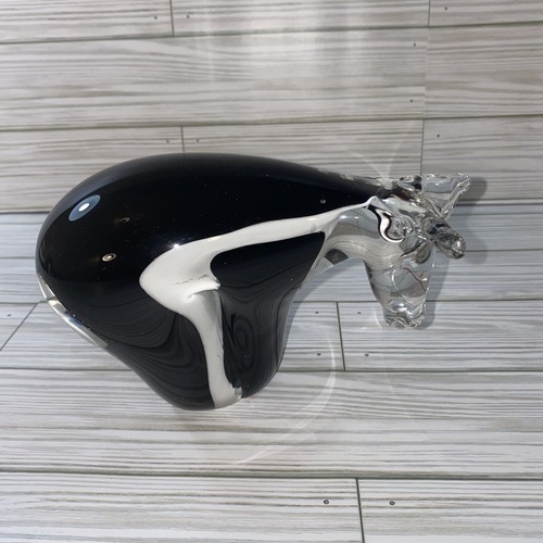 Fifth Avenue Crystal Art Glass Holstein Cow White Black Figurine ...
